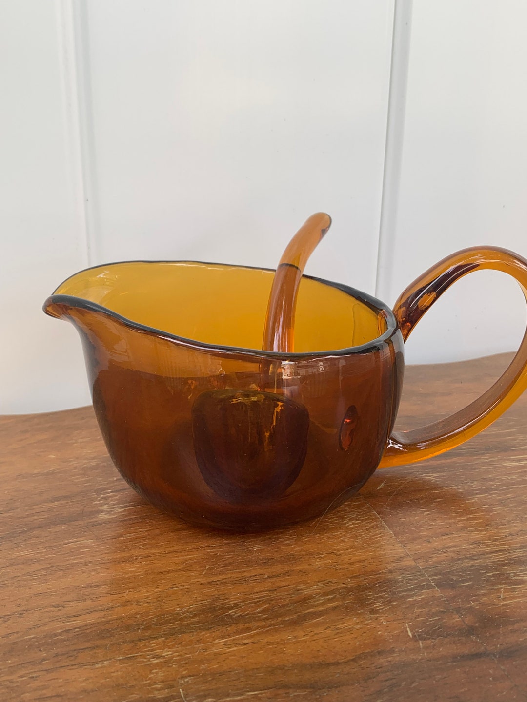 MCM Small Handblown Clear Orange Glass Spouted Dish With Ladle - Etsy