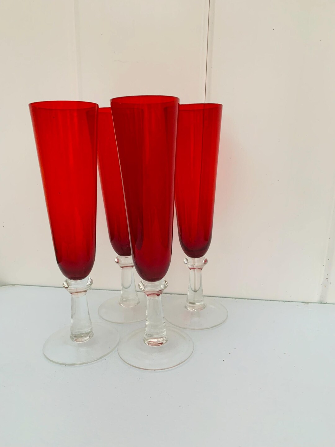 Set of 4 Tall Ruby Red Champagne Glasses - Etsy