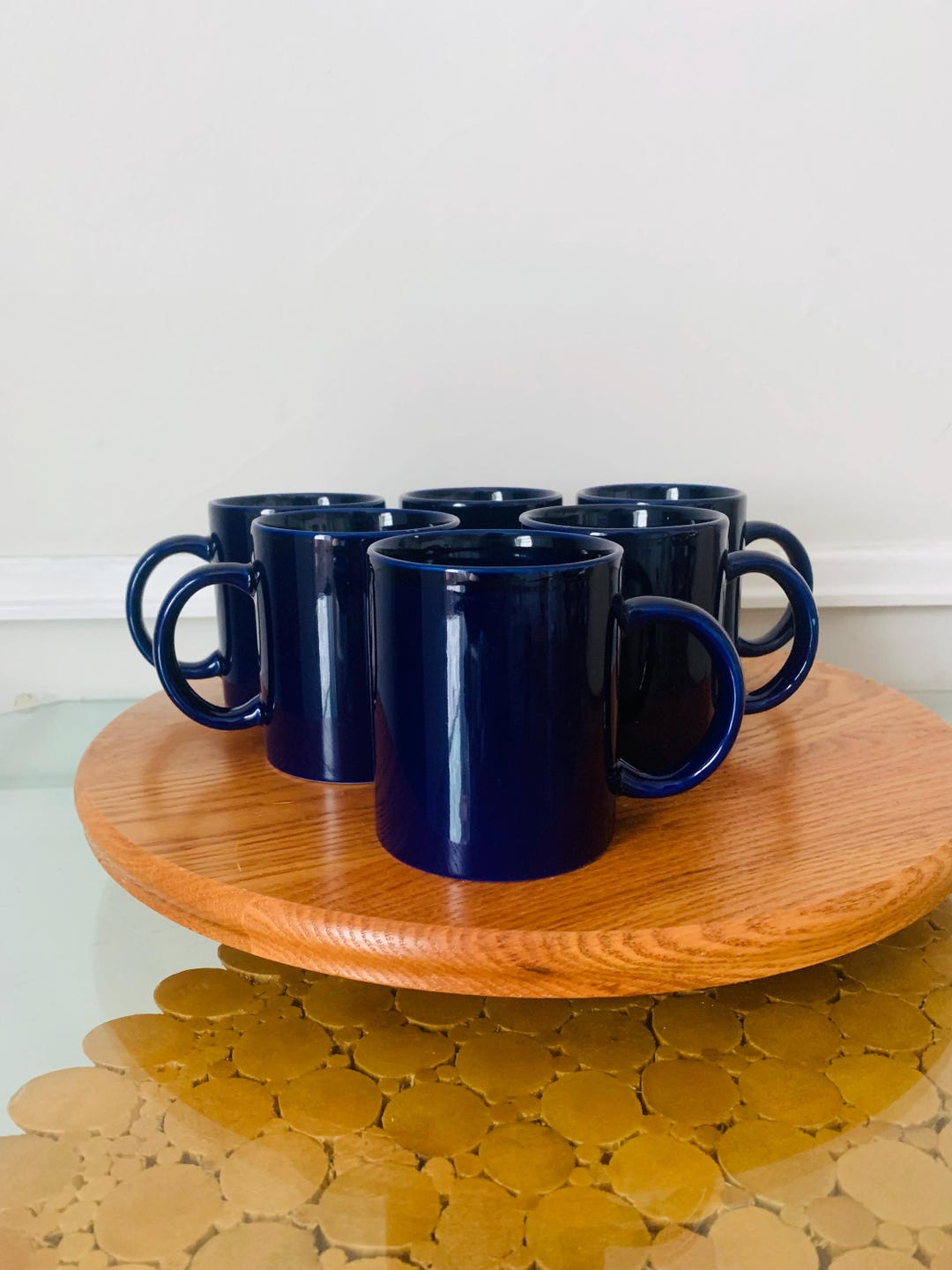 Set of 6 Retro Cobalt Blue Ceramic Mugs - Etsy