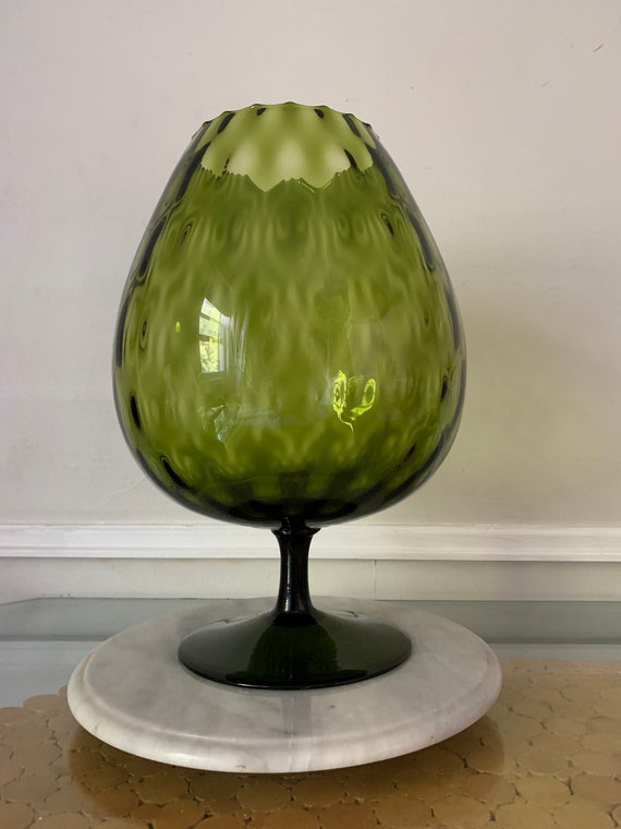 HUGE MCM Green Footed Glass Vase | Etsy