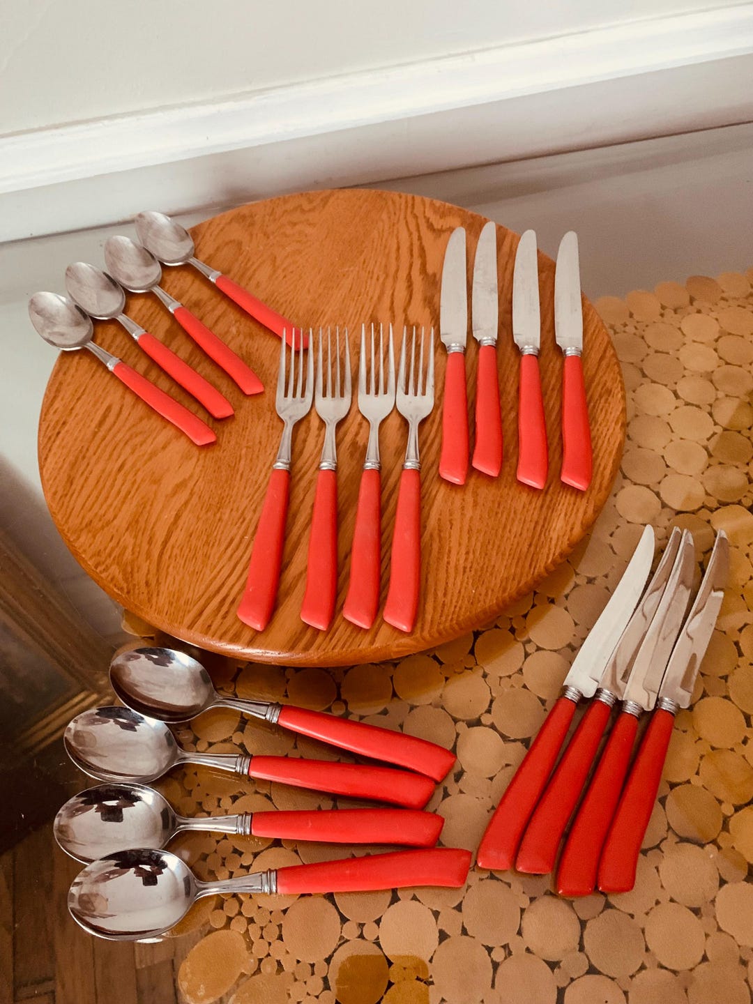 Set of 20 Vintage Galaxie Stainless Steel Salmon Plastic Handle ...