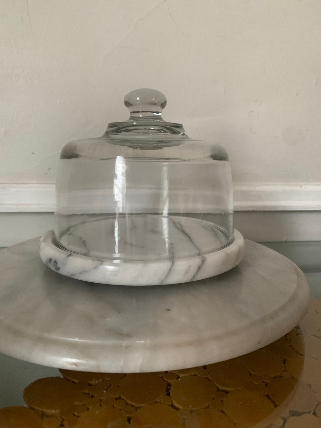 Vintage 80s Marble Tray With Glass Cloche Dome - Etsy