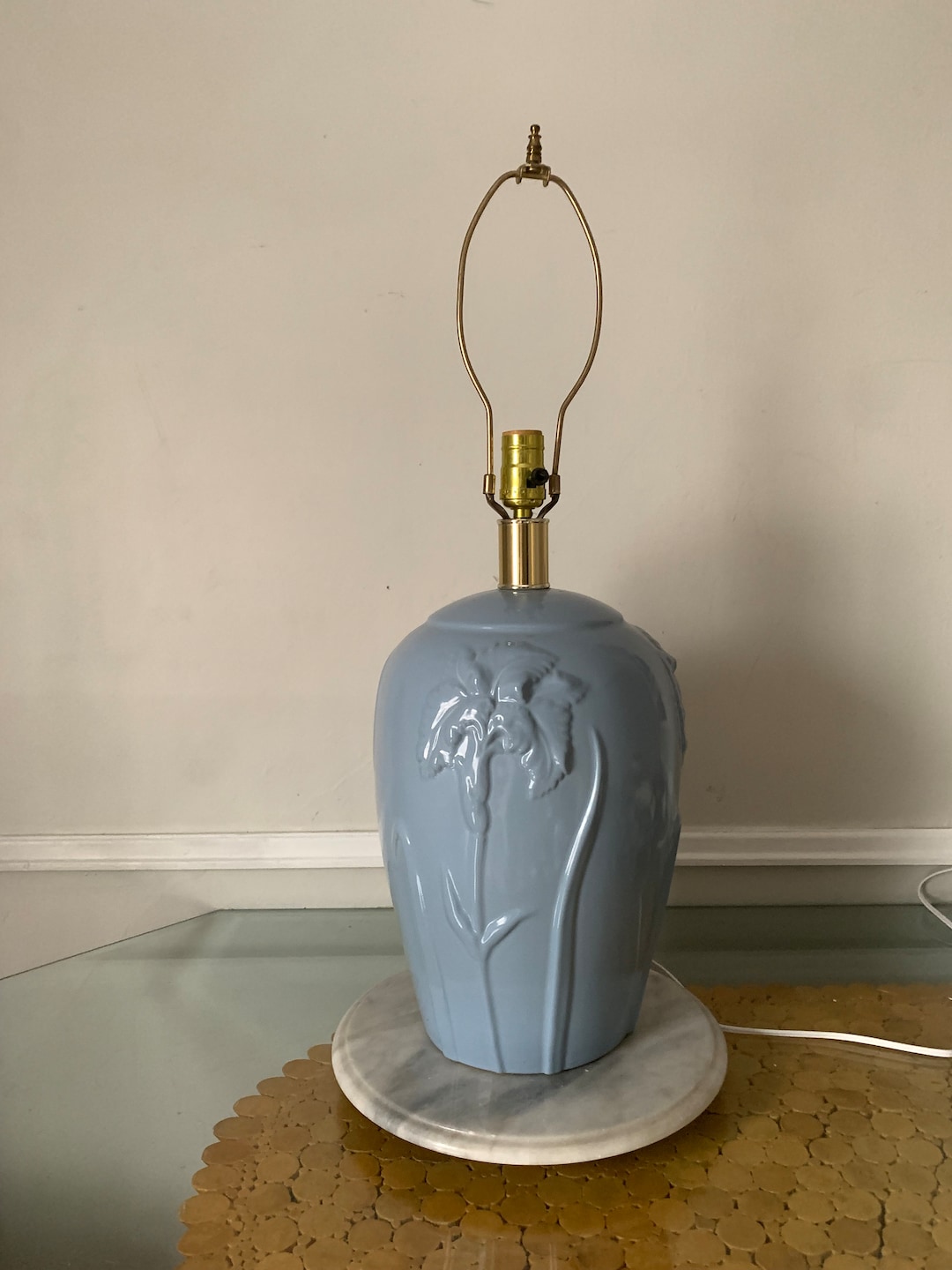 Retro Large Ceramic Gray Iris Table Lamp No Shade - Etsy