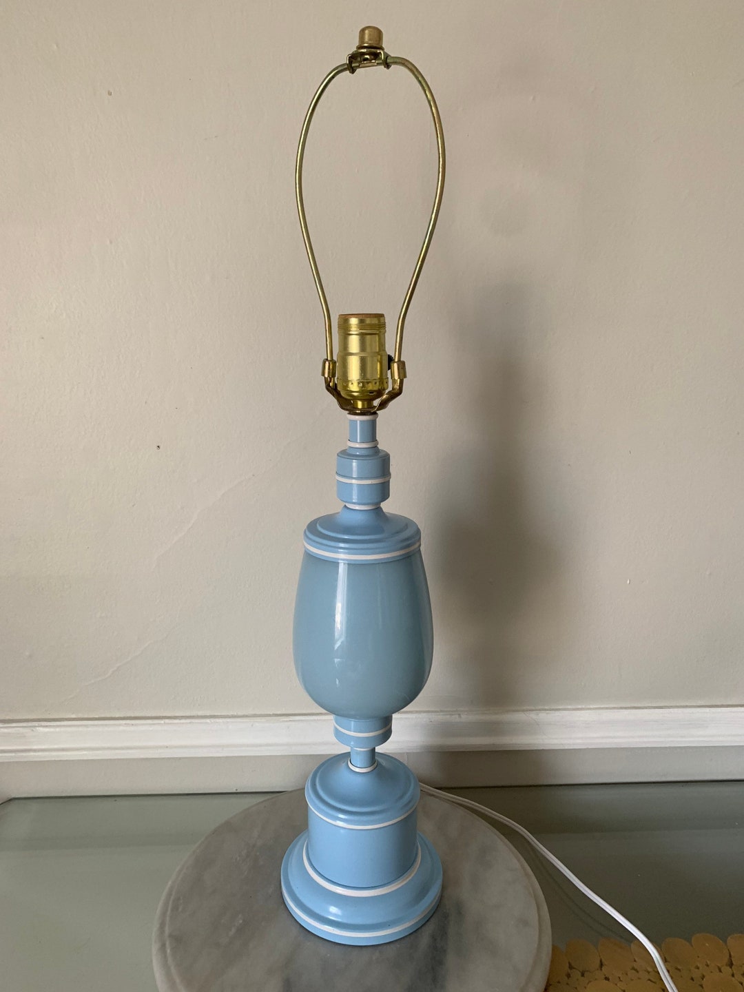 Vintage Medium Baby Blue Metal and Glass Lamp No Shade - Etsy