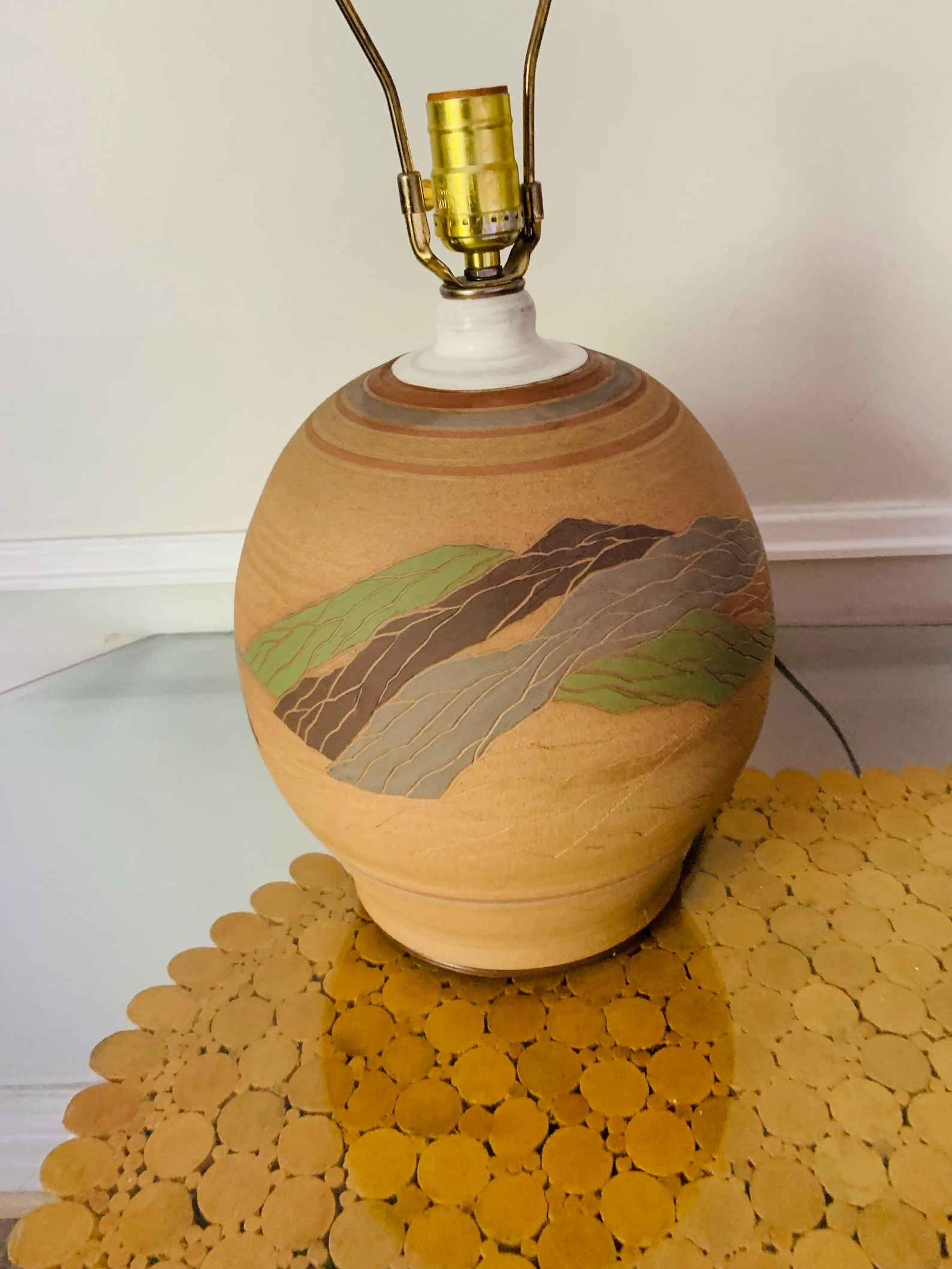 Retro Natural Terra Cotta Lamp With Painted Design No Shade - Etsy