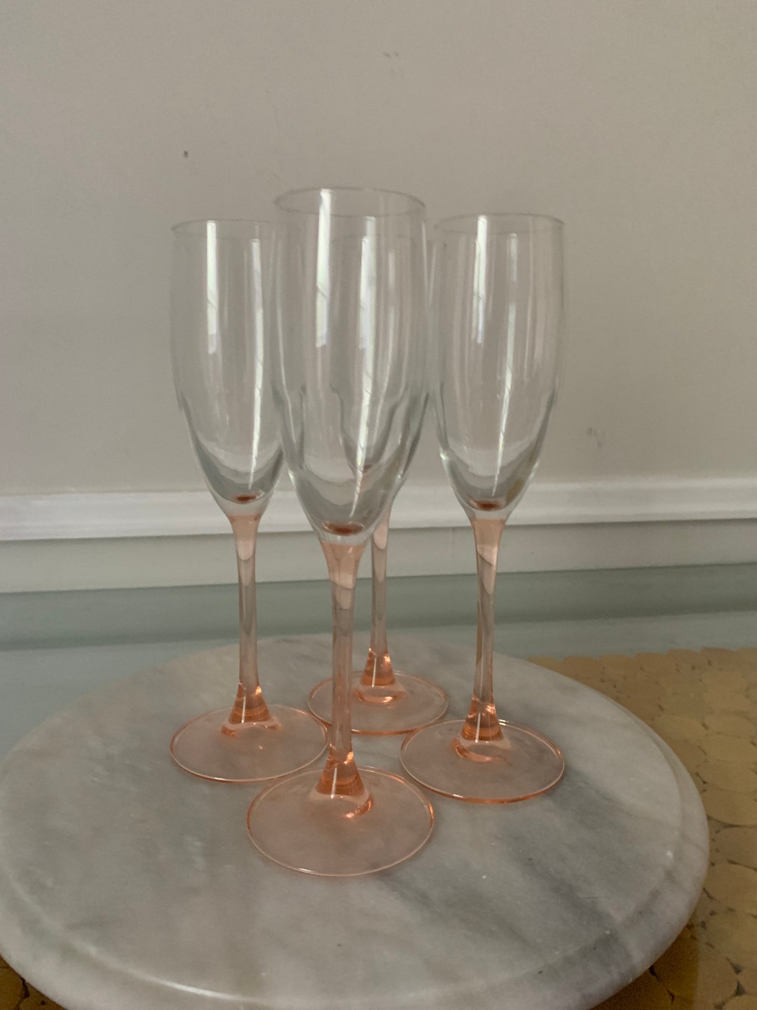 Vintage Set of 4 Light Pink Stem Luminarc Champagne Flutes Made in ...