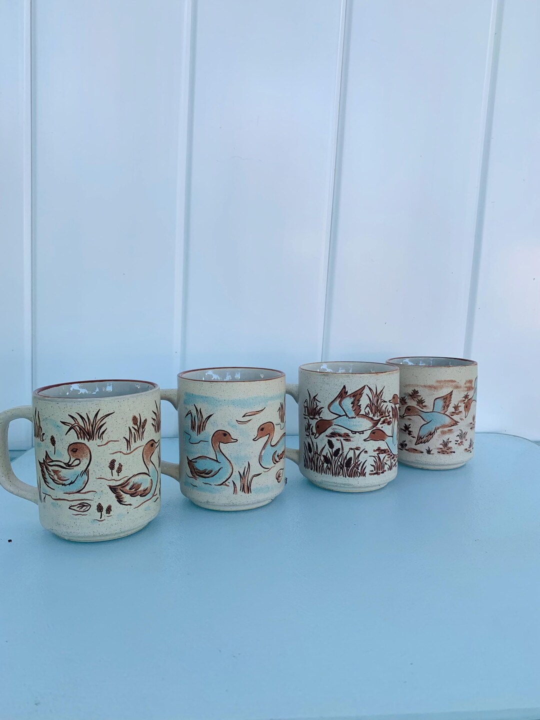 Set of 4 North Kraft Stoneware Mugs With Ducks Made in Korea - Etsy