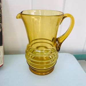 MCM Yellow Glass Pitcher With Beehive Bottom - Etsy