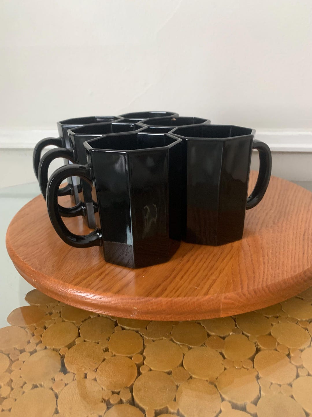 Set of 6 Retro Arocoroc Octagonal Black Glass Mugs Made in France - Etsy