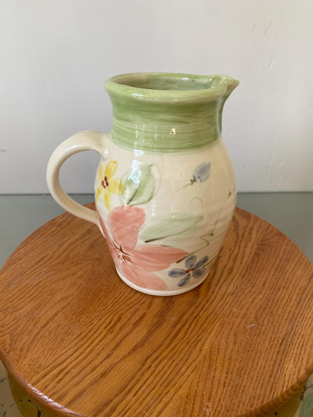 Handmade Pink Flower Ceramic Pitcher With Green Top - Etsy