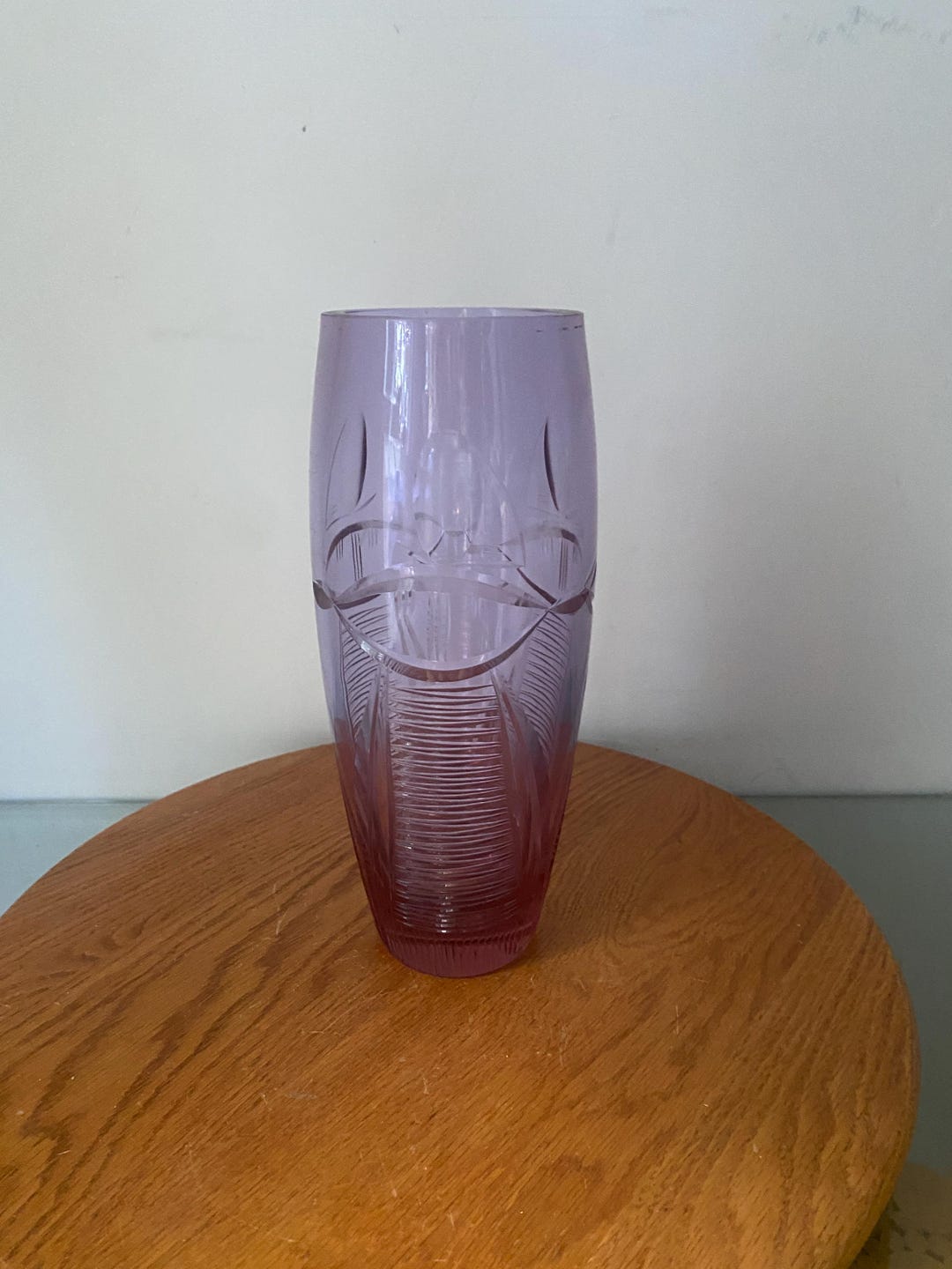 Vintage Clear Violet Etched Glass Vase - Etsy