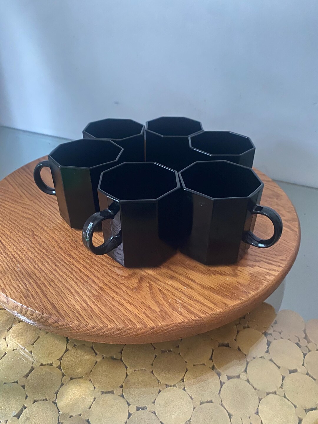 Set of 6 Retro Arocoroc Octagonal Black Glass Espresso Mugs Made in ...