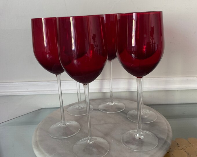 Retro Set of 6 Tall Ruby Red Wine Glasses - Etsy