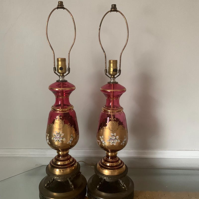 Cranberry Glass Lamp - Etsy