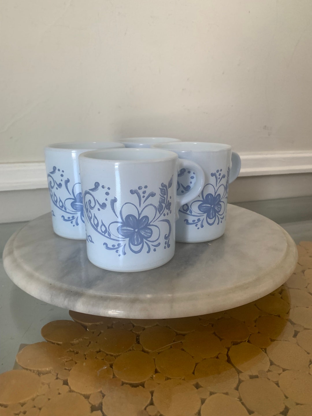 Set of 4 Vintage Pyrex Brittany Blue Floral Milk Glass Mugs - Etsy