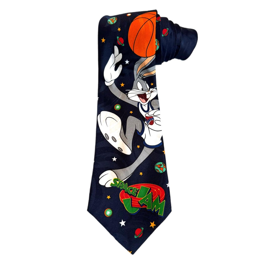 Vintage Space Jam Movie Bugs Bunny Basketball Necktie Tie 1996 Warner ...