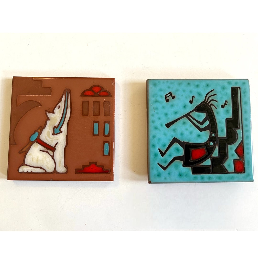 Two Cleo Teissedre Native American Tiles Wall Decor Trivet Coaster Set ...