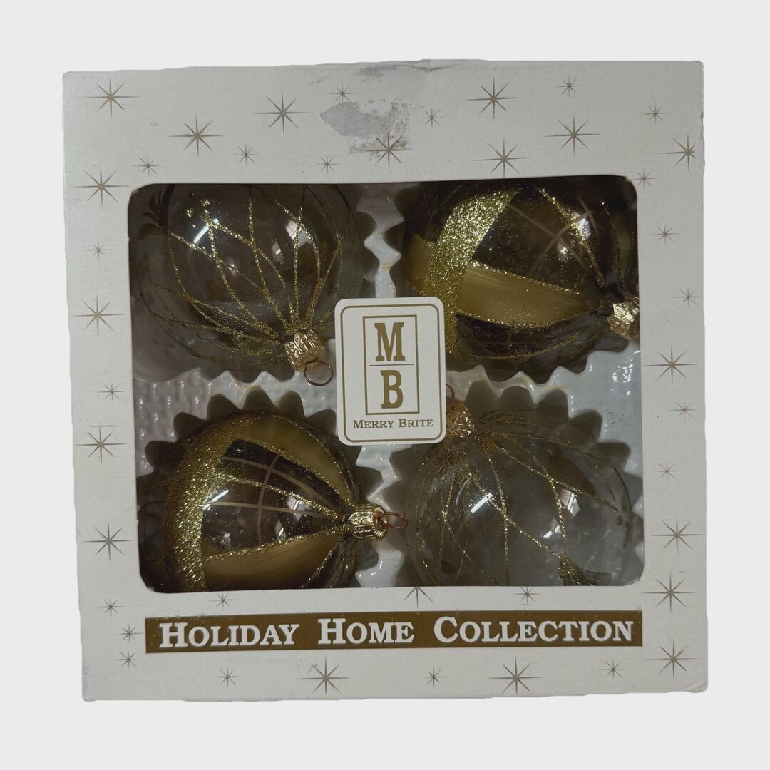 Merry Brite Holiday Home Collection Glass Ornaments Gold Lot of 4 ...