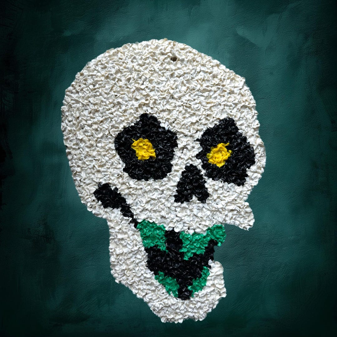 Vintage Melted Plastic Popcorn Halloween Skeleton Skull Hanging ...