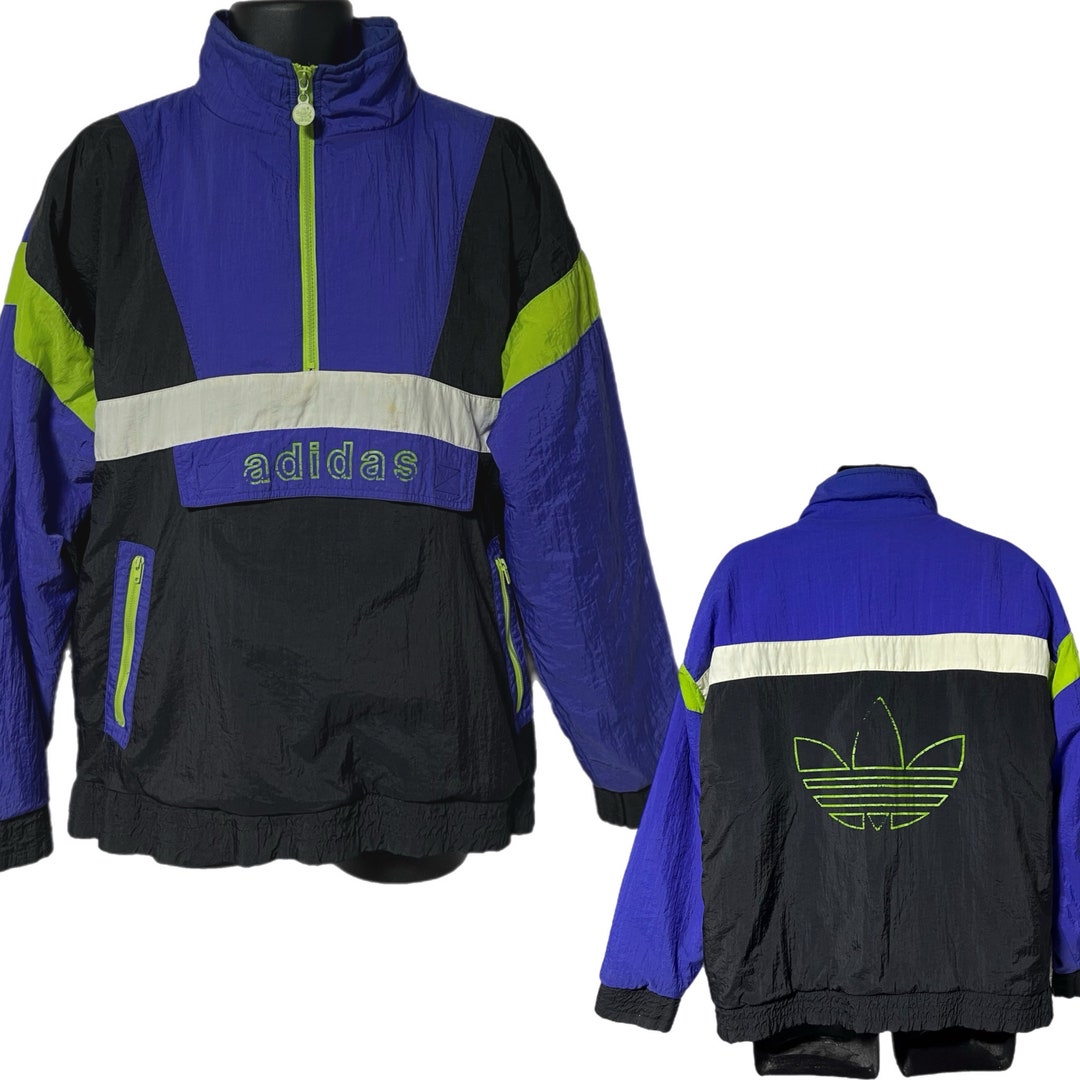 Vintage Adidas Trefoil Purple & Neon Pullover Coat Jacket L Flawed - Etsy