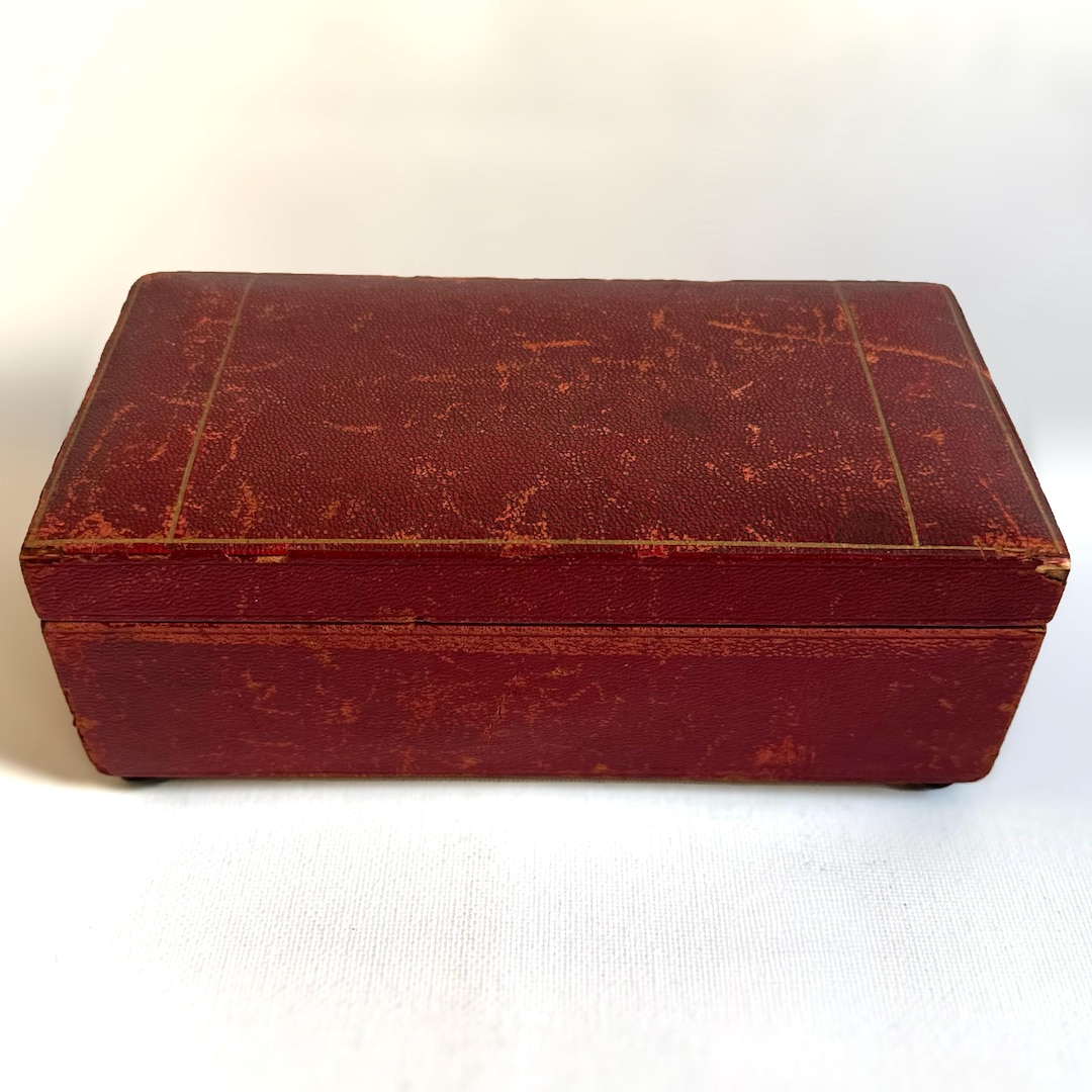 Vtg Thorens Red Burgundy Leather Jewelry Music Box Swiss Movement ...
