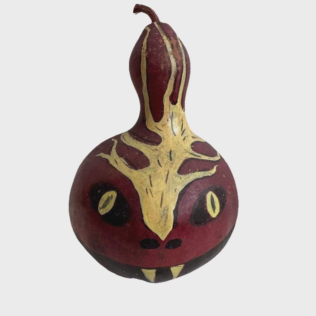 Vintage Hand-painted Monster Face Gourd Halloween Folk Art Decoration 8 ...