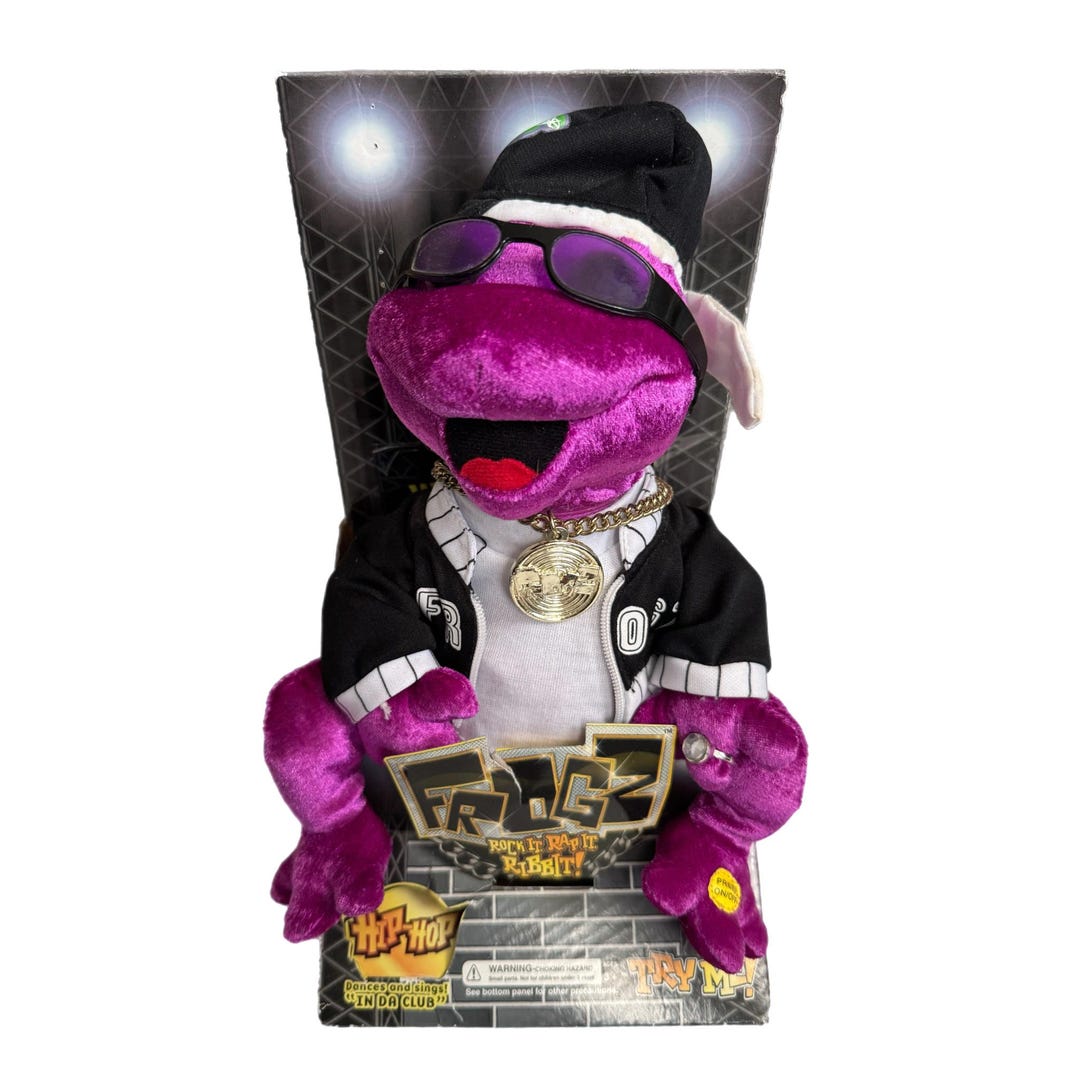 Vintage Gemmy Frogz Rock It Rap It Ribbit Hip Hop Plush Purple Frog in ...
