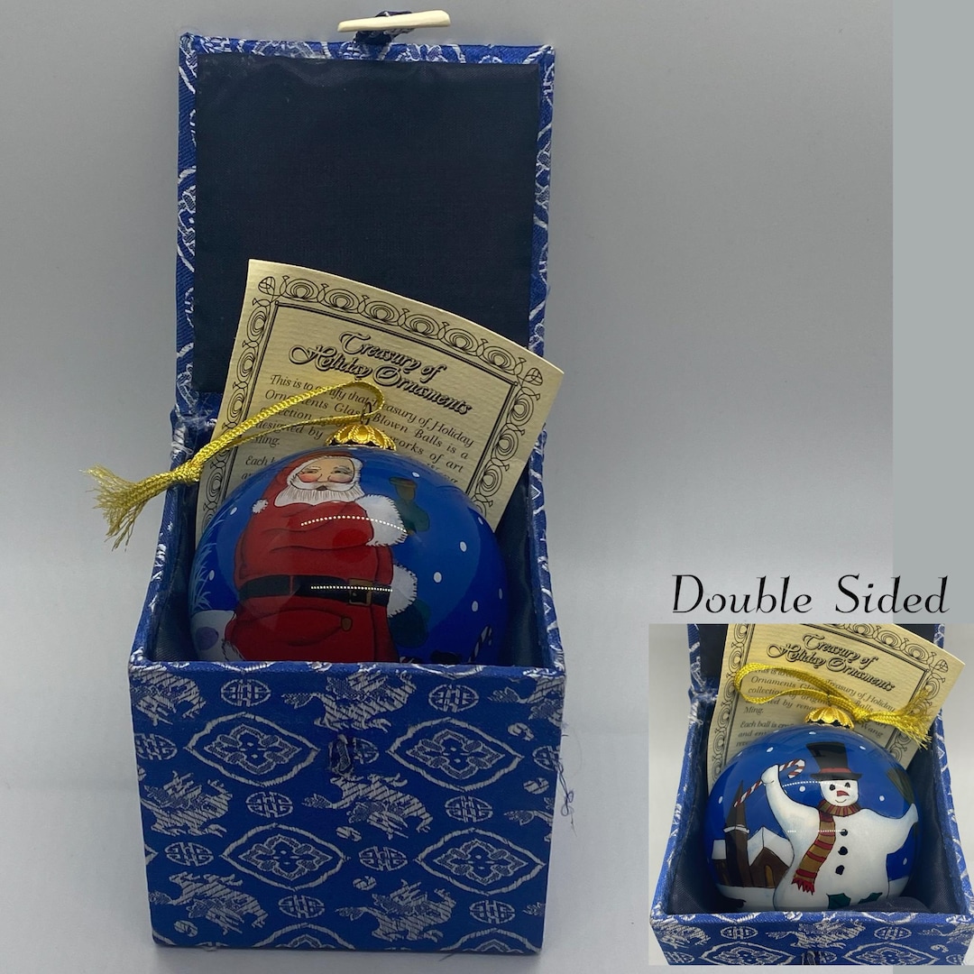 Vintage Reverse Painted Santa Claus Snowman Glass Ball Ornament Wang ...