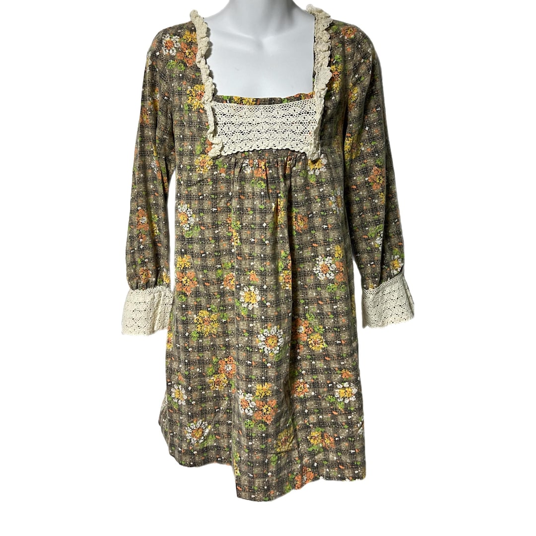 Vintage 70’s Mr. Mac Jr by Martin Marks Plaid Floral Crochet Mini Smock ...