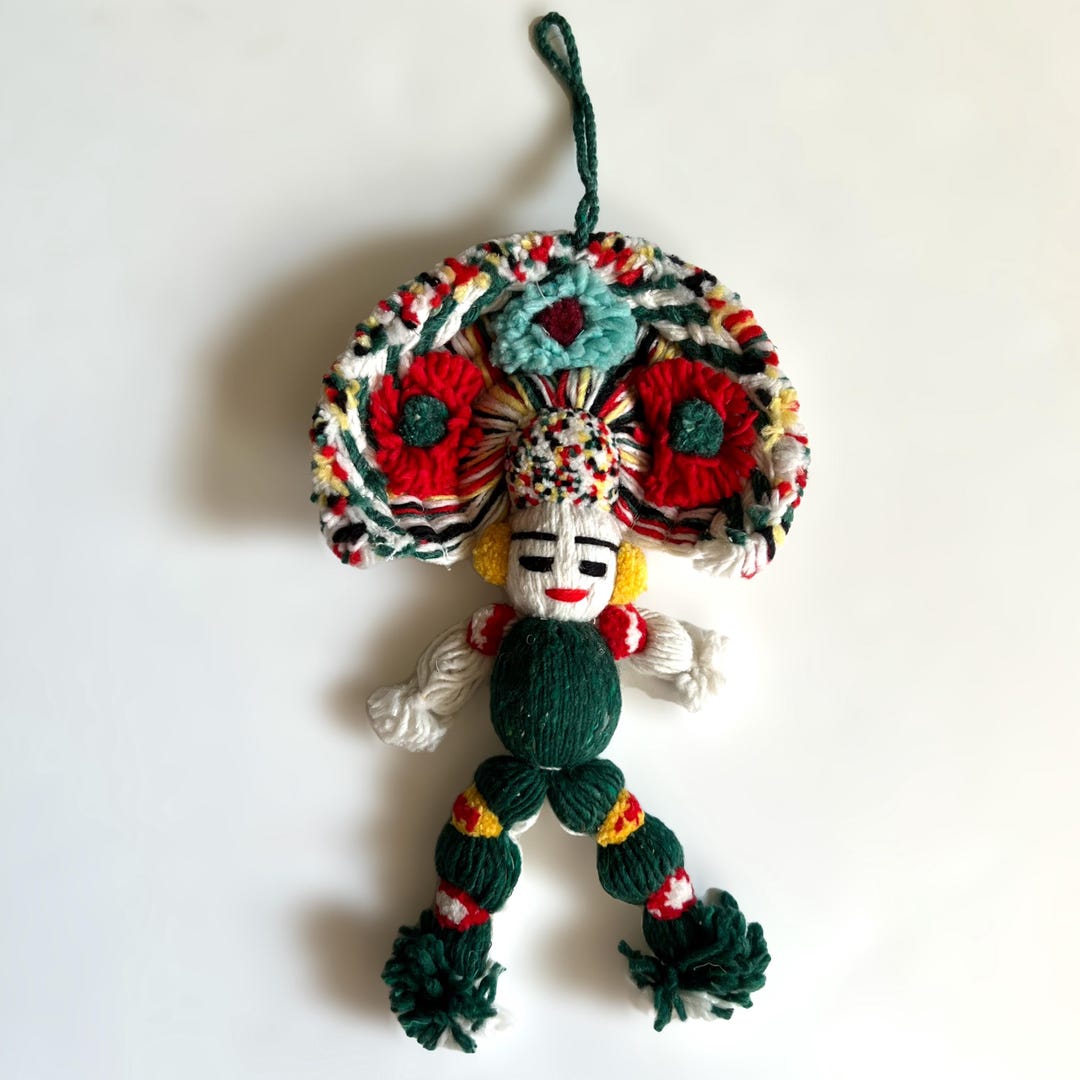 Vintage Handmade Mexican Folk Art Yarn Doll Colorful Kitsch - Etsy