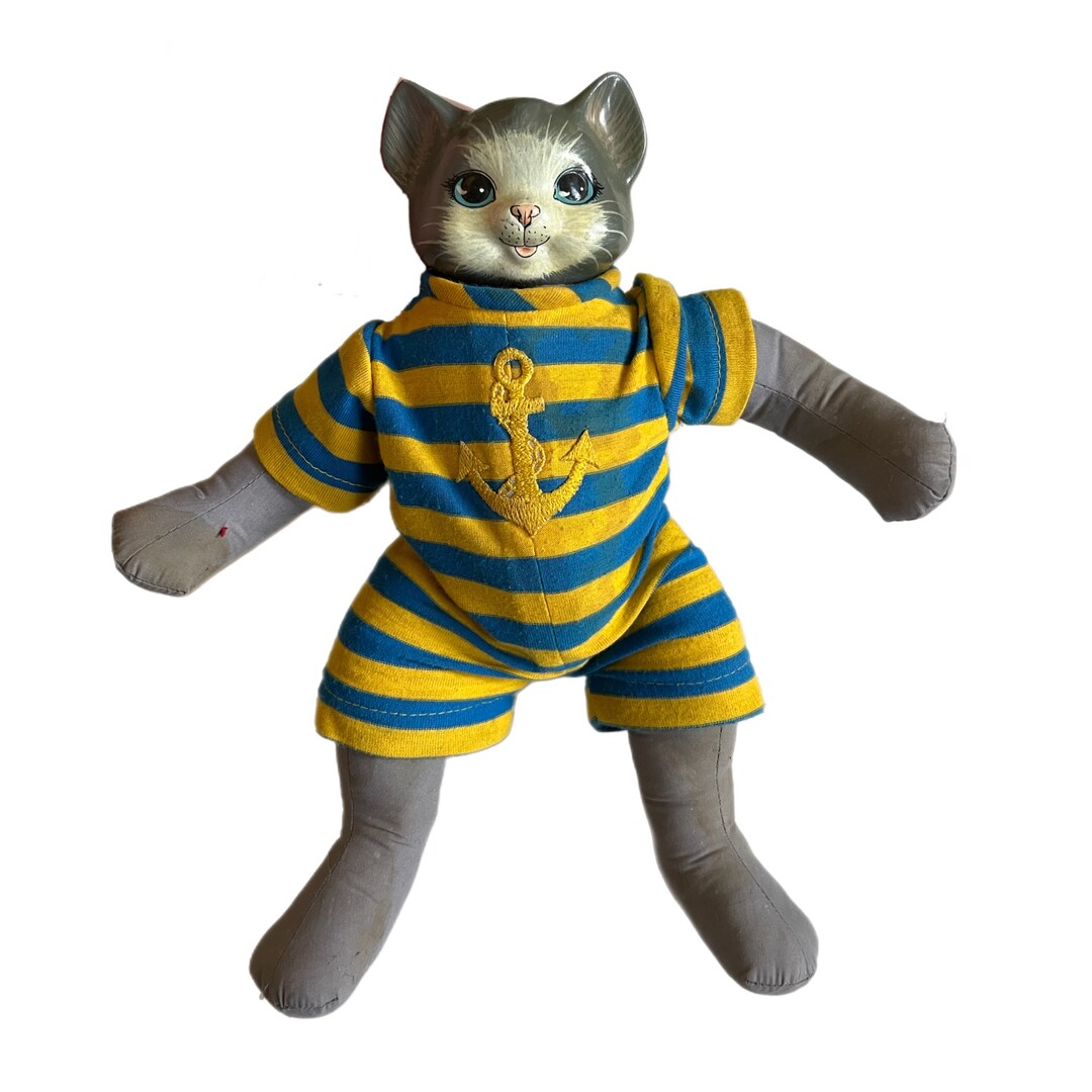 Vintage Porcelain Head Posable Kitty Cat Hand Painted Striped Sailor ...