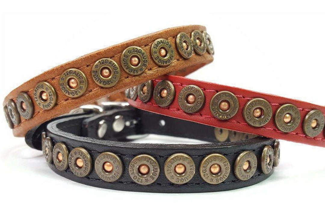 Leather Dog Collars With Shotgun Shell Bullet Studs | Small Dog Collars ...