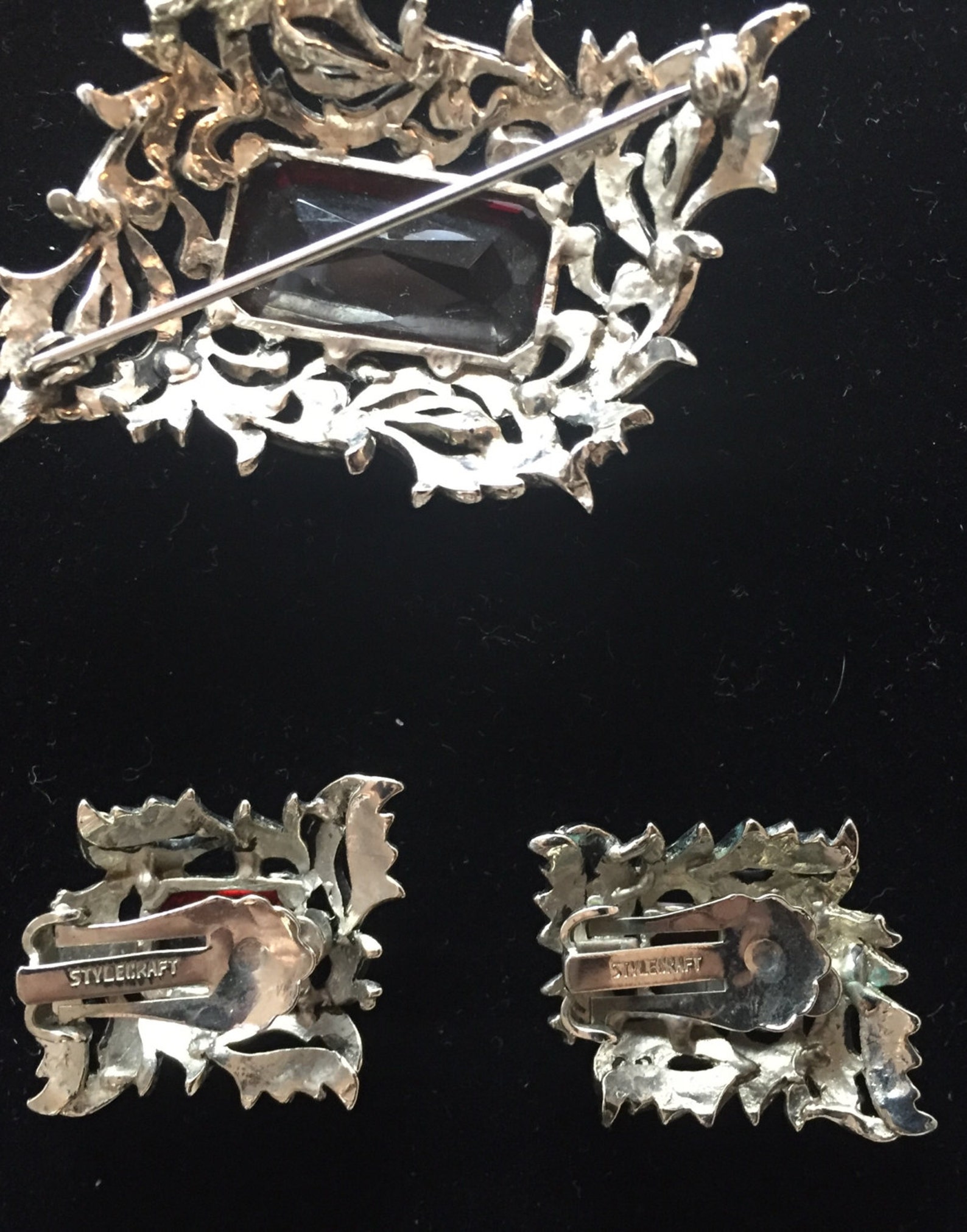 Stylecraft Ruby Red Brooch and Earring Demi-parure Circa 1940 - Etsy