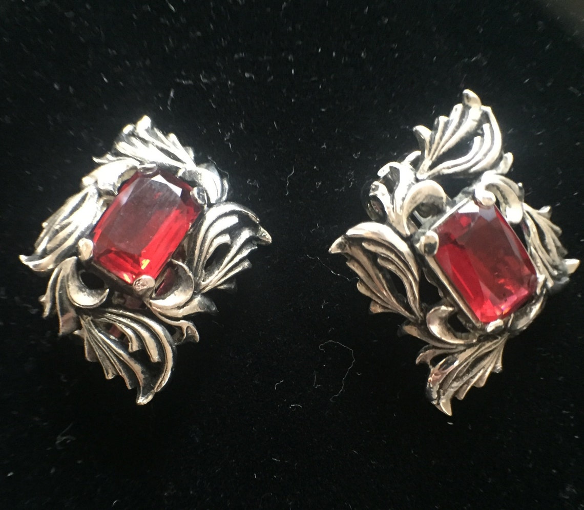 Stylecraft Ruby Red Brooch and Earring Demi-parure Circa 1940 - Etsy