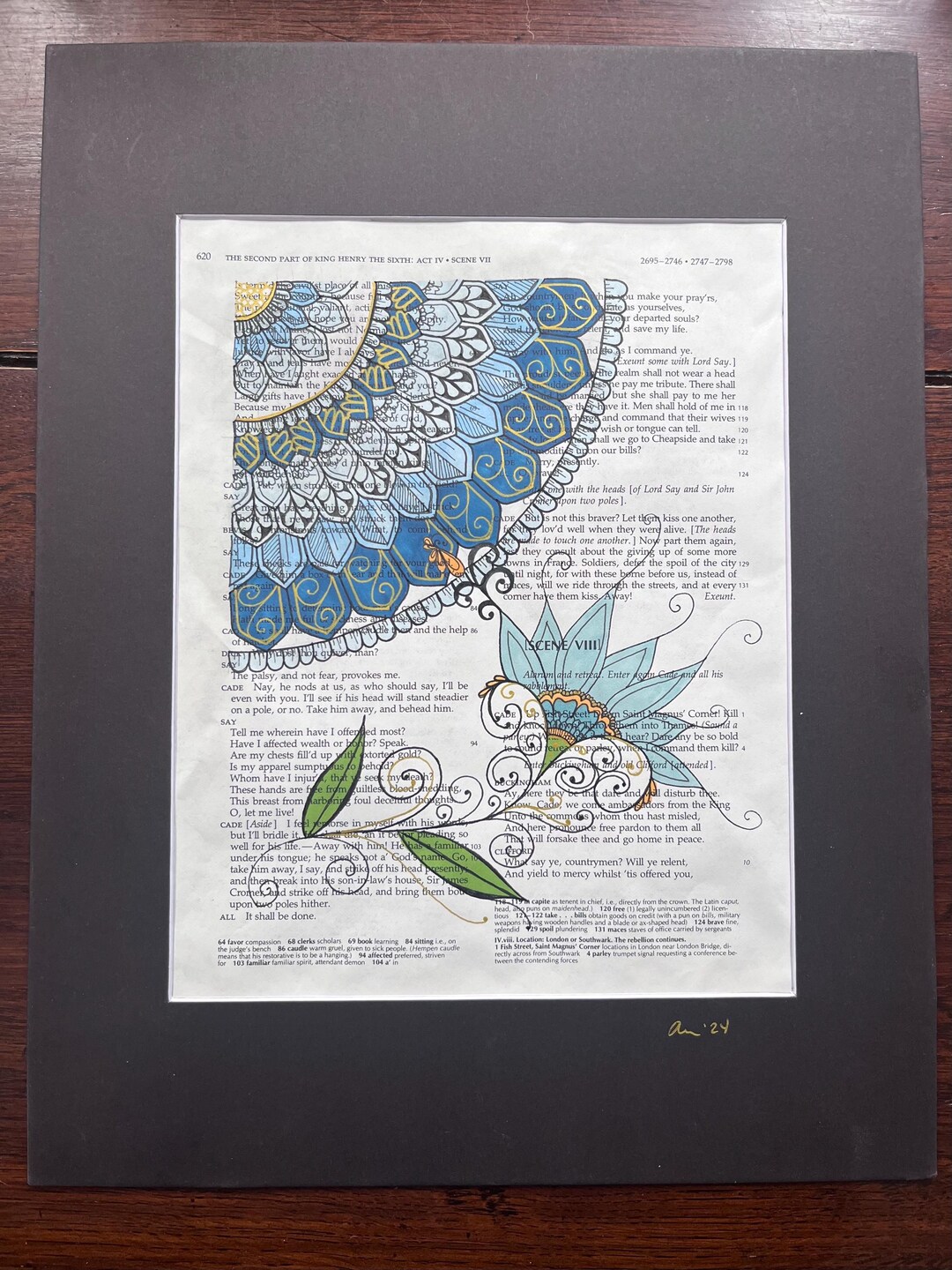 Hand-drawn Shakespeare Book Page Art – Original, Signed & Matted - Etsy