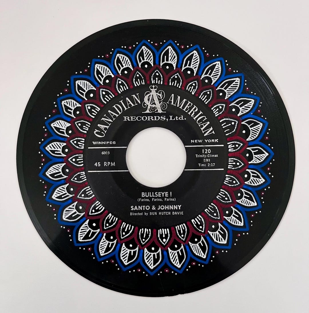 Hand-painted Mandala 45 Record – “bullseye!” by Santo & Johnny | Retro ...