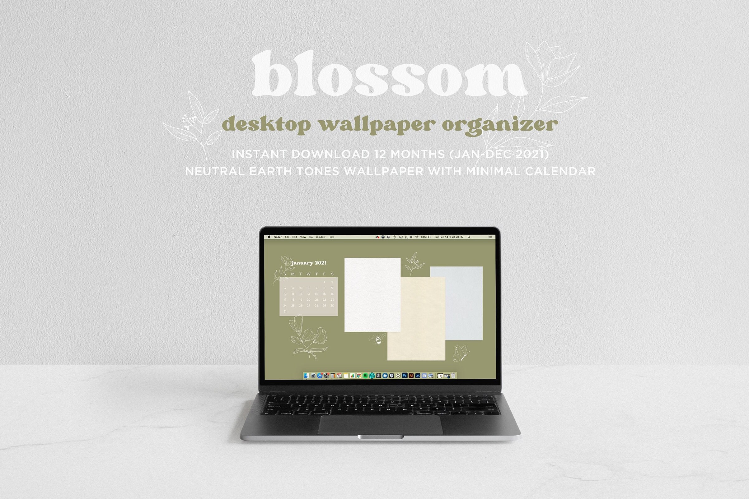 2021 Blossom Desktop Wallpaper Organizer With Earth Tones Calendar ...