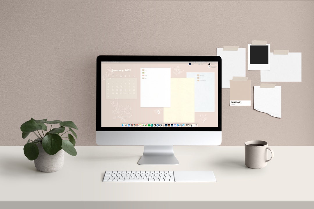 2021 Blossom Desktop Wallpaper Organizer With Earth Tones Calendar ...