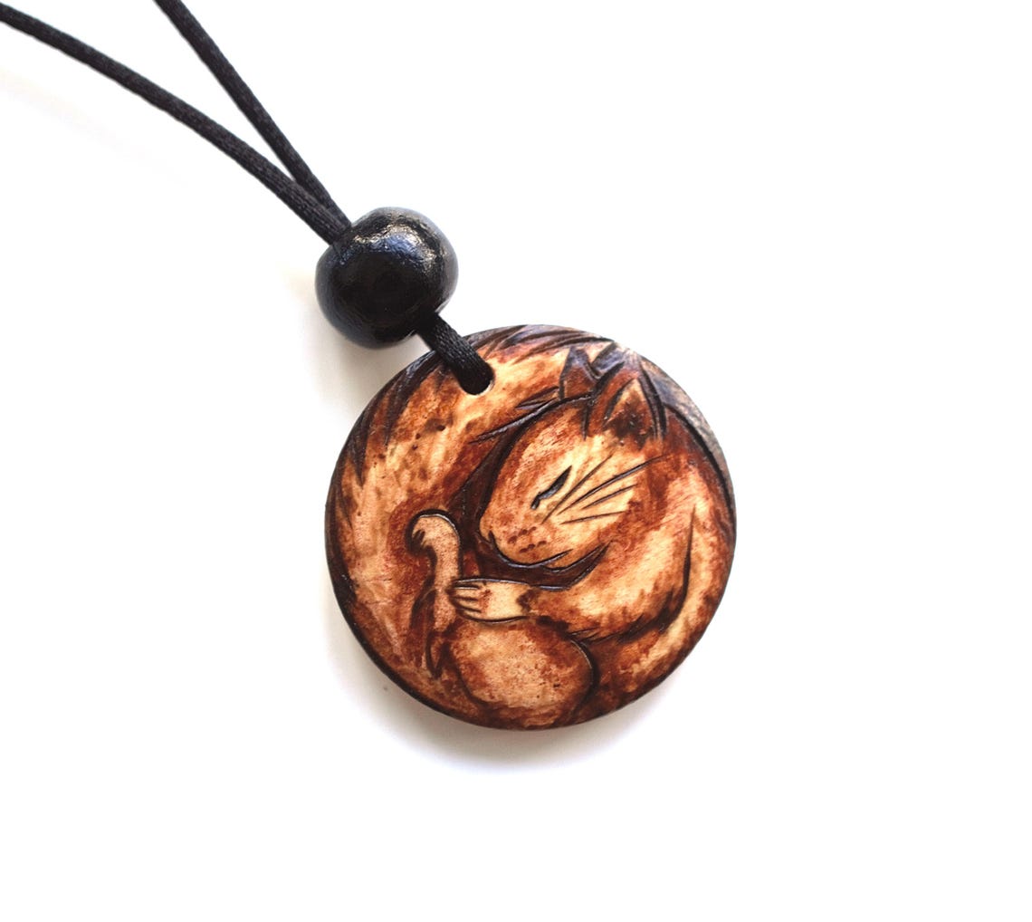 Sleepy Squirrel Pendant Necklace, Wooden Handmade British Wildlife ...