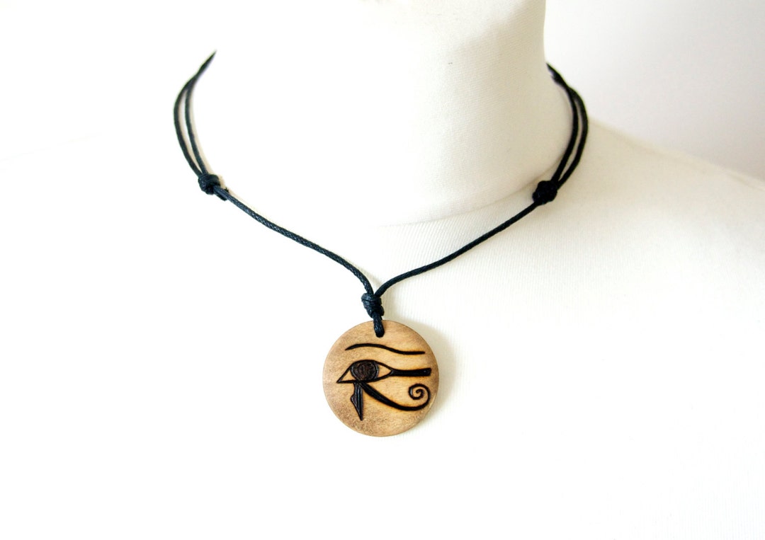 Egyptian Eye of Horus Wooden Necklace, Handmade Personalised Pyrography ...