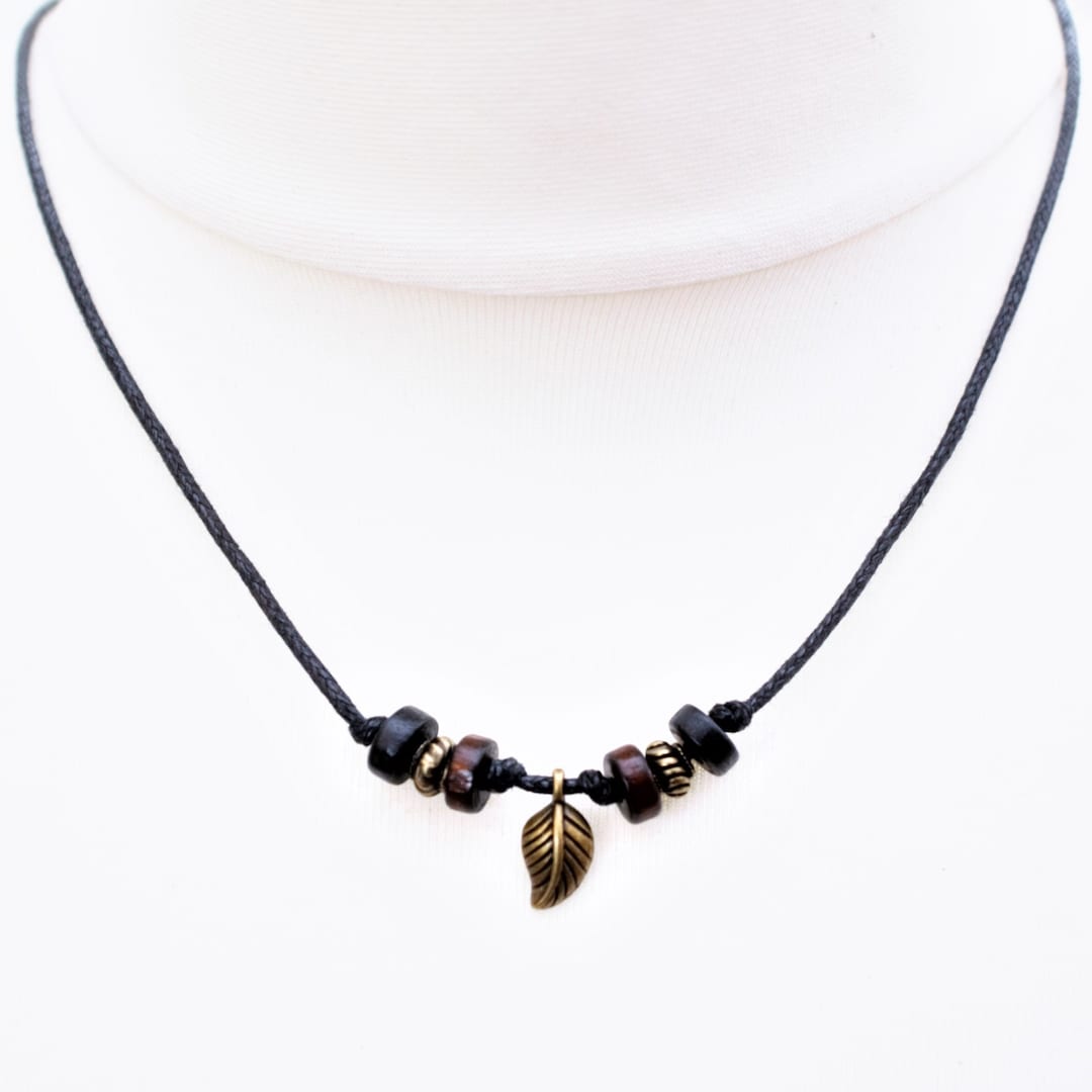 Mens Bronze Leaf Necklace, Leaf Choker for a Man, Adjustable Black Cord ...