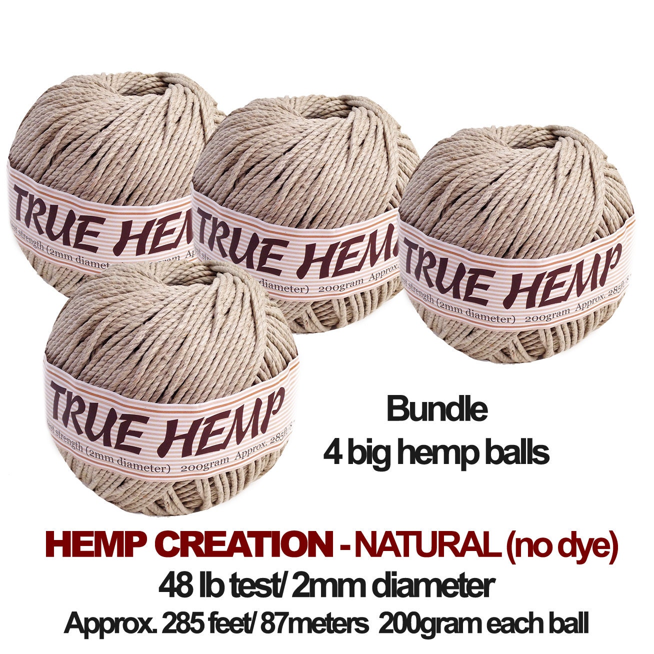 Bundle of 4 Big Hemp Balls - 48lb / 2mm - 285 Feet/ 87m Each Ball - Etsy