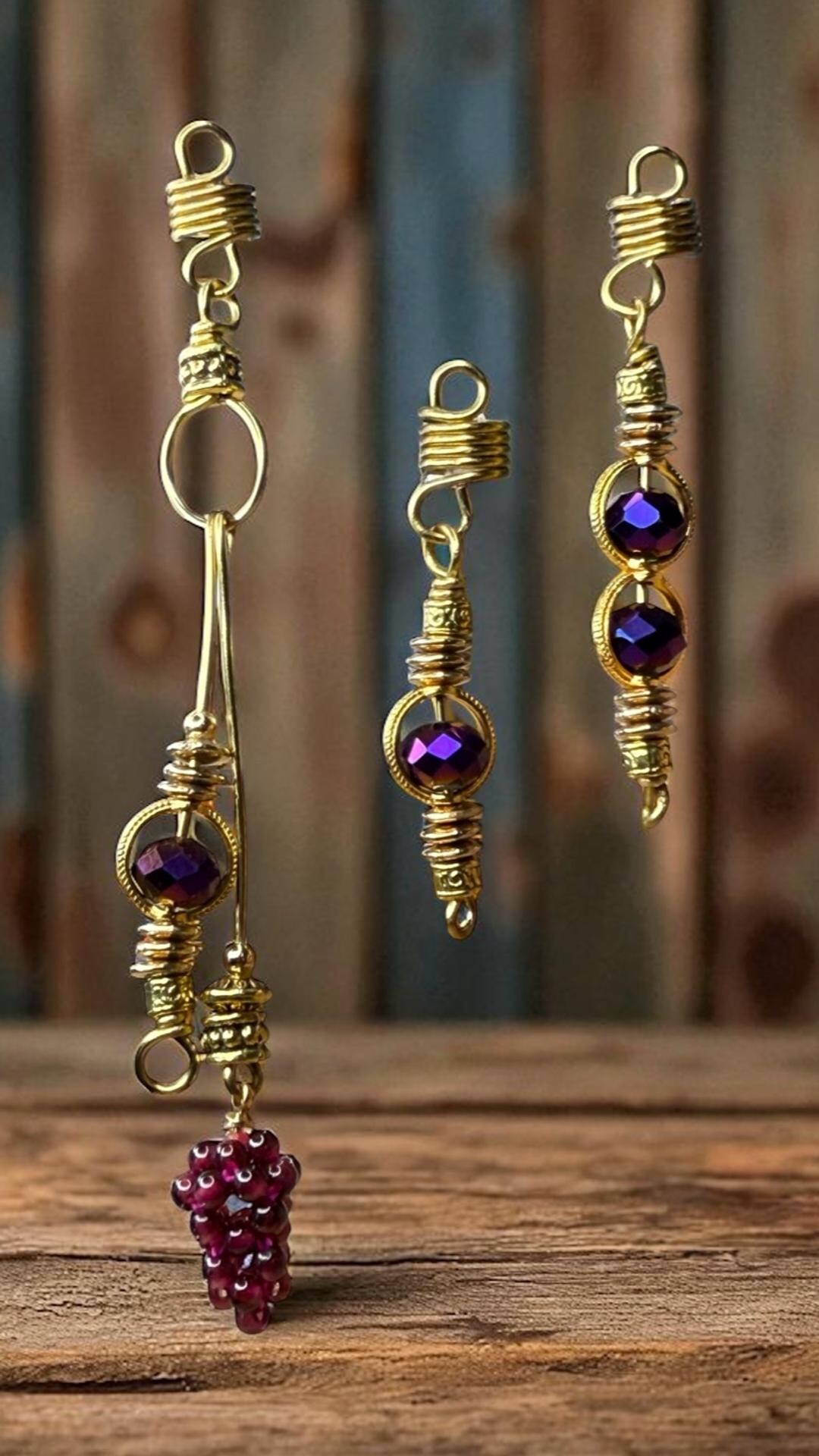 Grape Twist Loc Jewelry Set: Gold Wire Wrapped Hair Accessories - Etsy