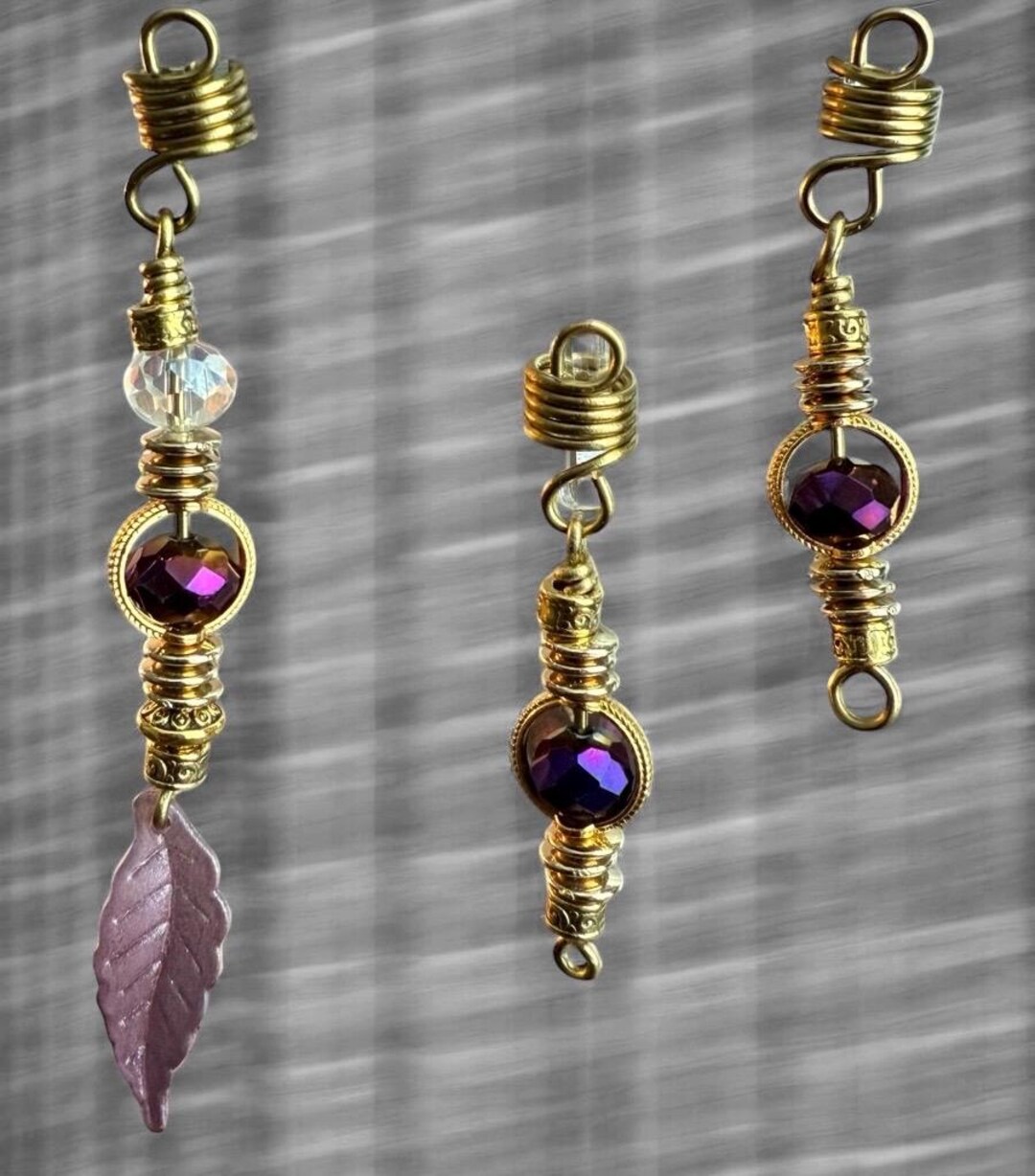 Enchanted Purple Leaf Loc Jewelry Set: Crystal Accent Hair Charms - Etsy
