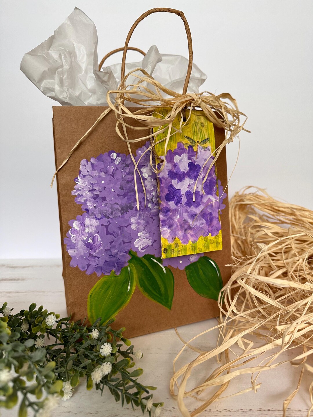 Flower Gift Bag, Hand Painted Gift Bag, Spring Gift Bag, Kraft Gift Bag ...