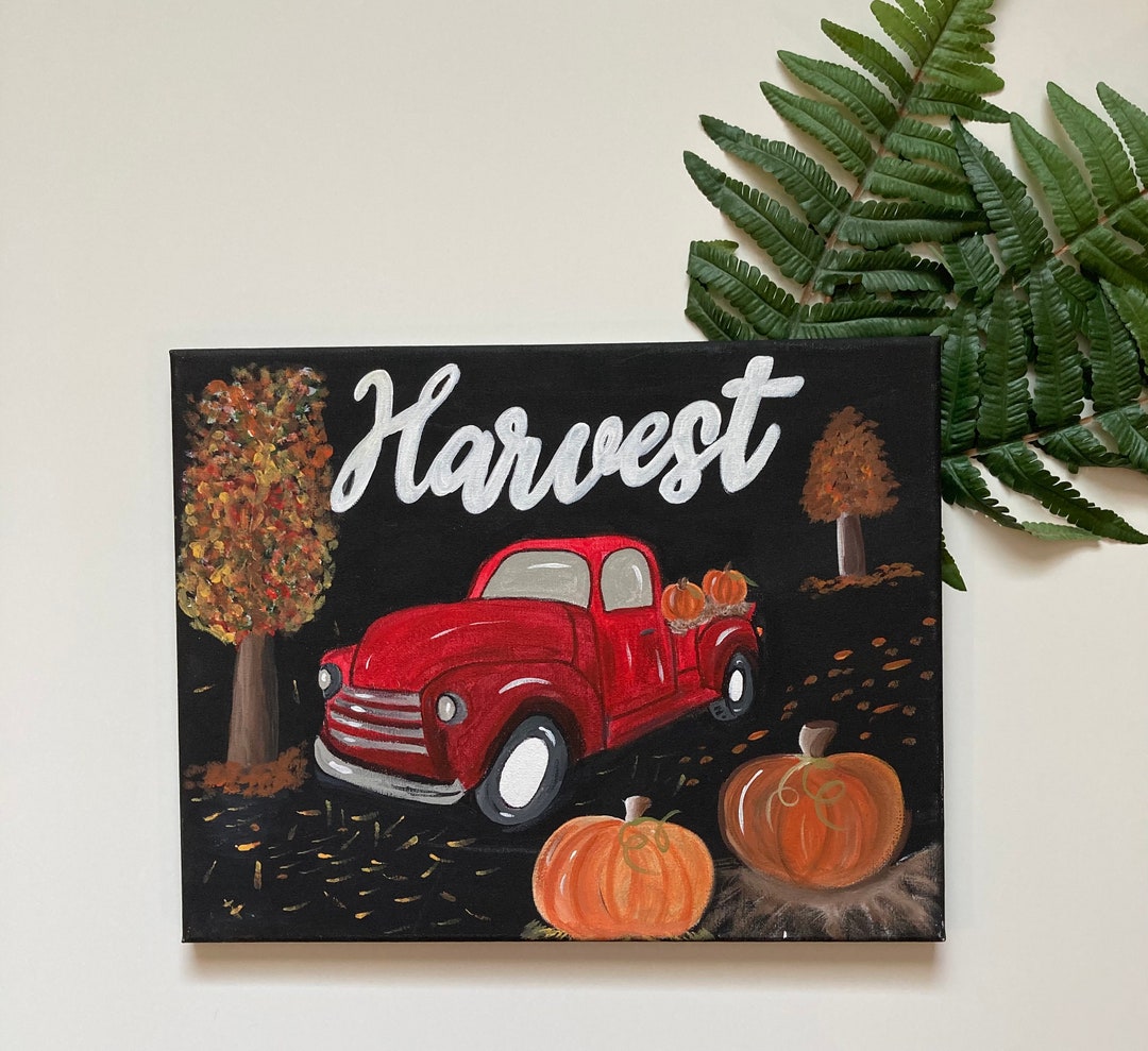 Red Truck Painting, Fall Painting, Harvest Painting,fall Red Truck ...