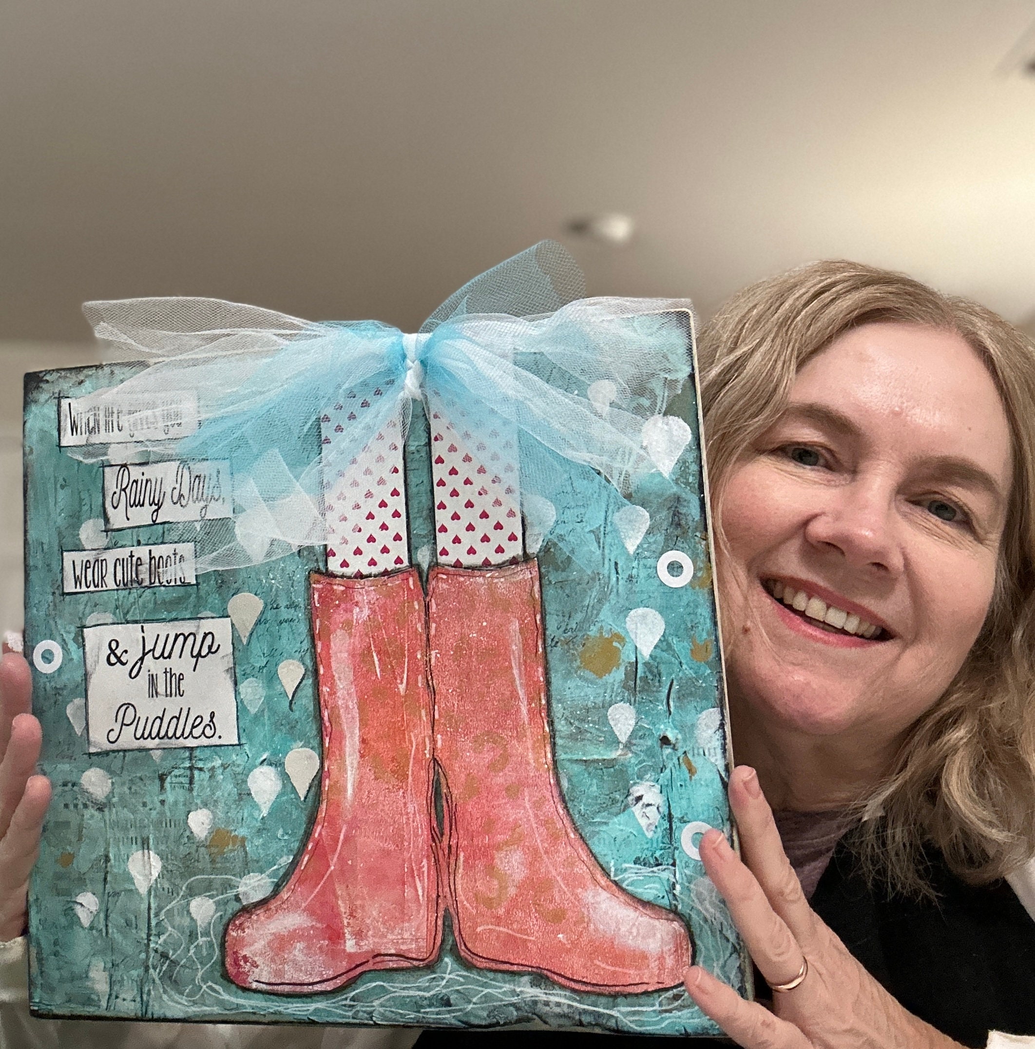 Whimsical Rain Boots Collage Art: Original Mixed Media Painting - Etsy