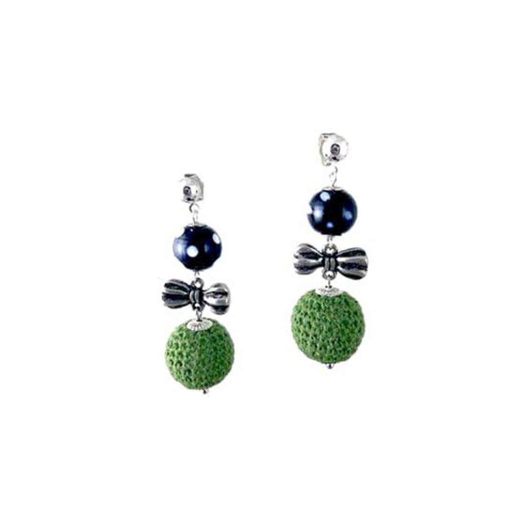 Mana Earring “older Sister” – Vintage Drop Earrings With Green Crochet ...