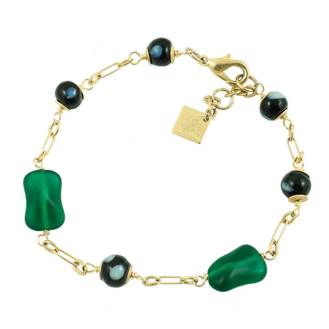 Moringa Bracelet – Vintage Beaded Link Bracelet With Green Artisan ...