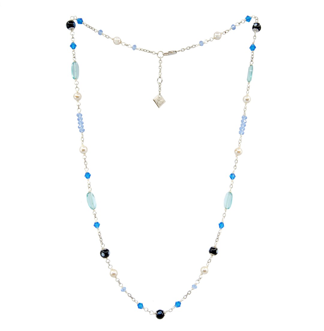 Denis Necklace – Vintage Silver-plated Ocean-toned Mixed Beaded ...